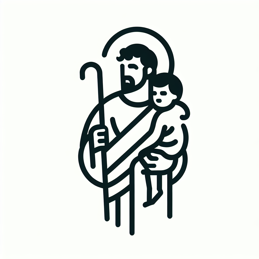 Line Art "St Christophorus With Jesus" Icon Design | IconGenerate.com
